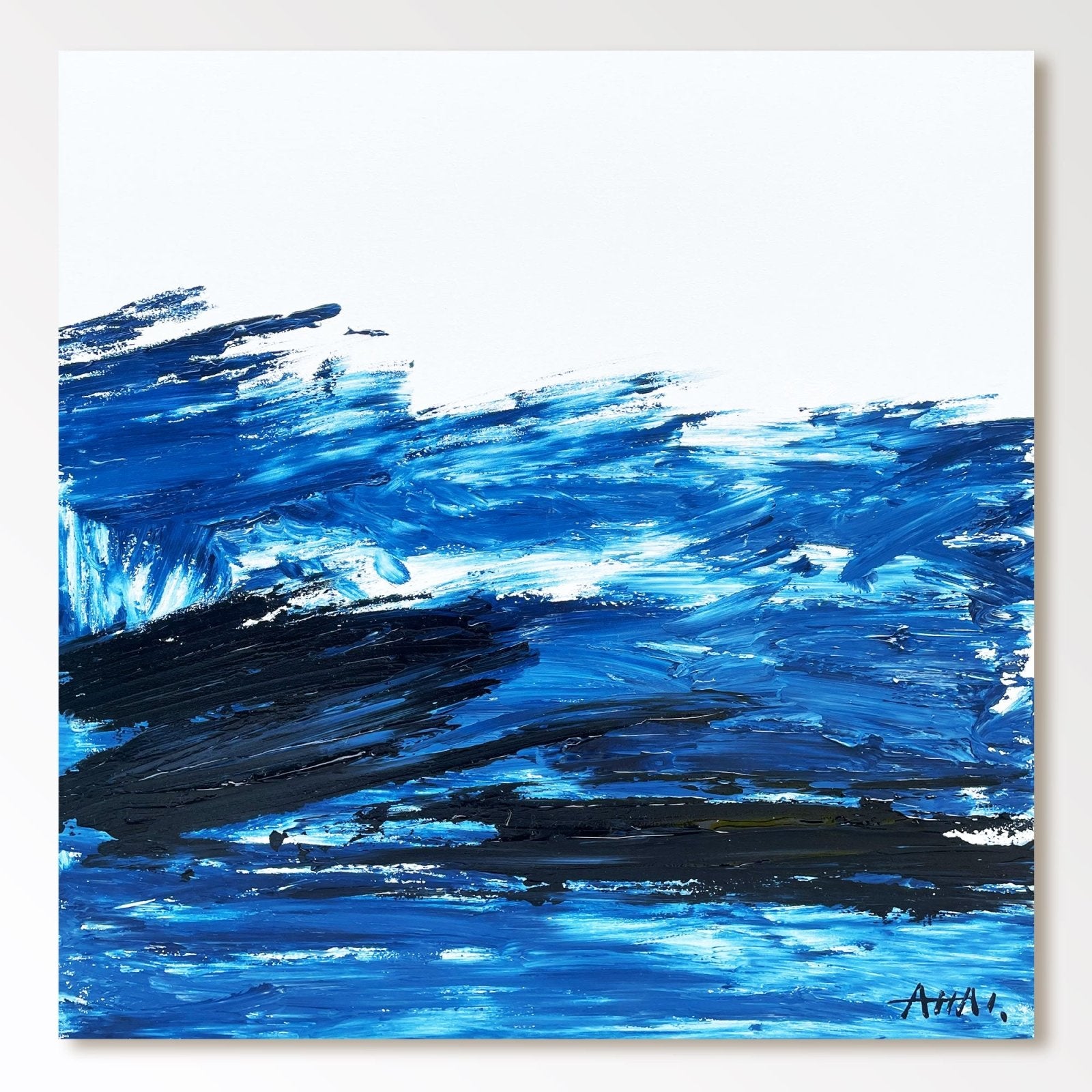 Square Blue Abstract Minimalist Hand-Painted Modern Wall Art on Canvas