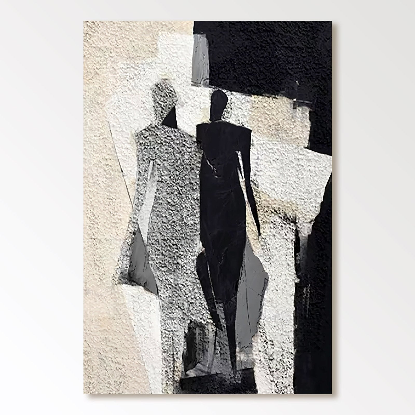 Large Vertical Abstract Canvas Art Black and Beige Minimalist Wall Art ...