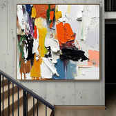 Large Colorful Abstract Plaster Texture Contemporary Wall Art on Canvas