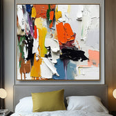 Large Colorful Abstract Plaster Texture Contemporary Wall Art on Canvas