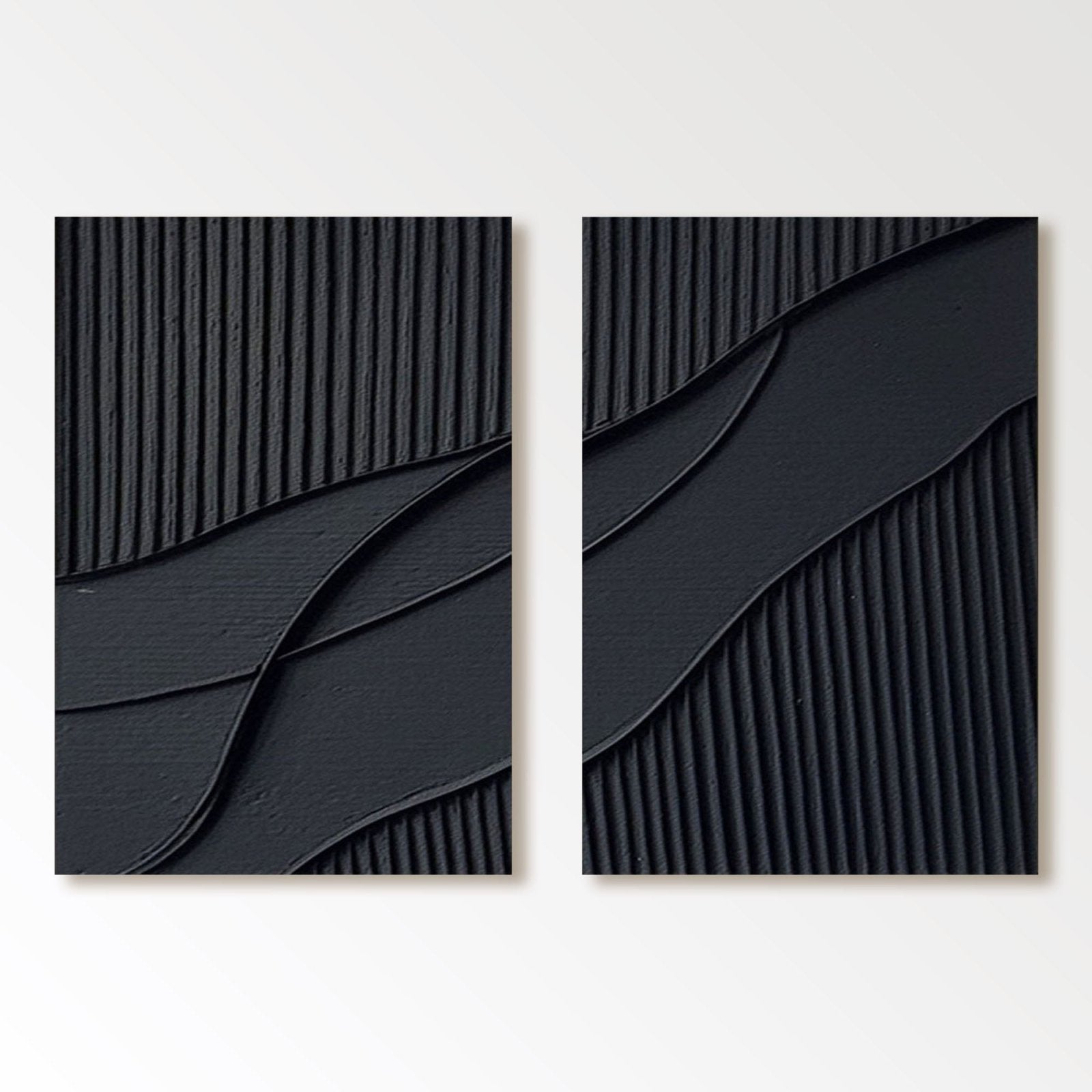 Minimalist Black Plaster Set of 2 Abstract Modern Painting of Canvas