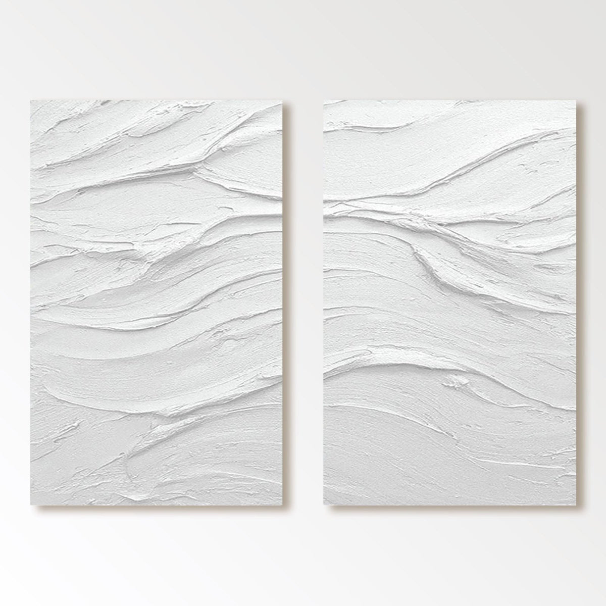 White Minimalist Plaster Textured Painting on Canvas Set of 2