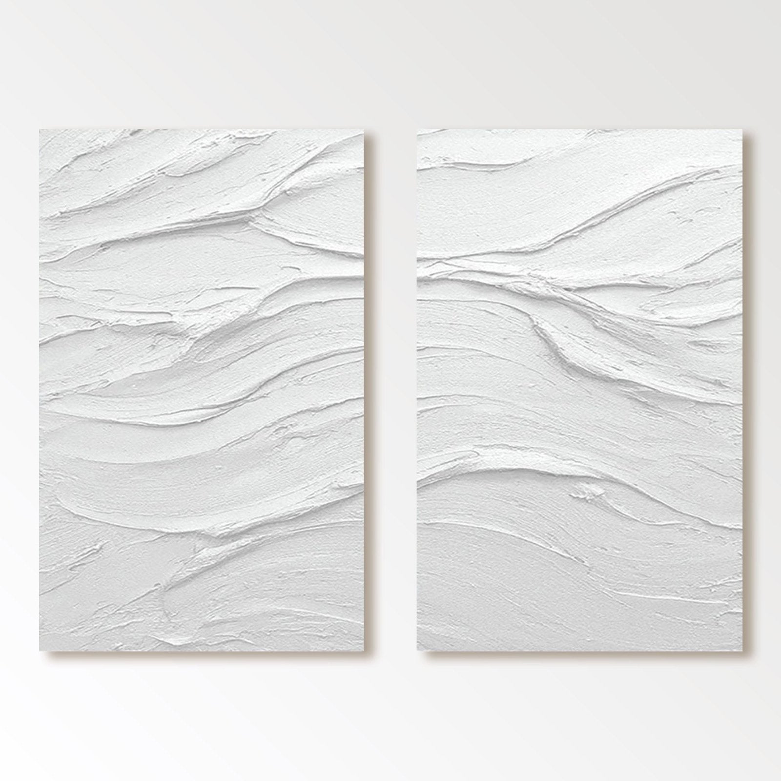 White Minimalist Plaster Textured Painting on Canvas Set of 2