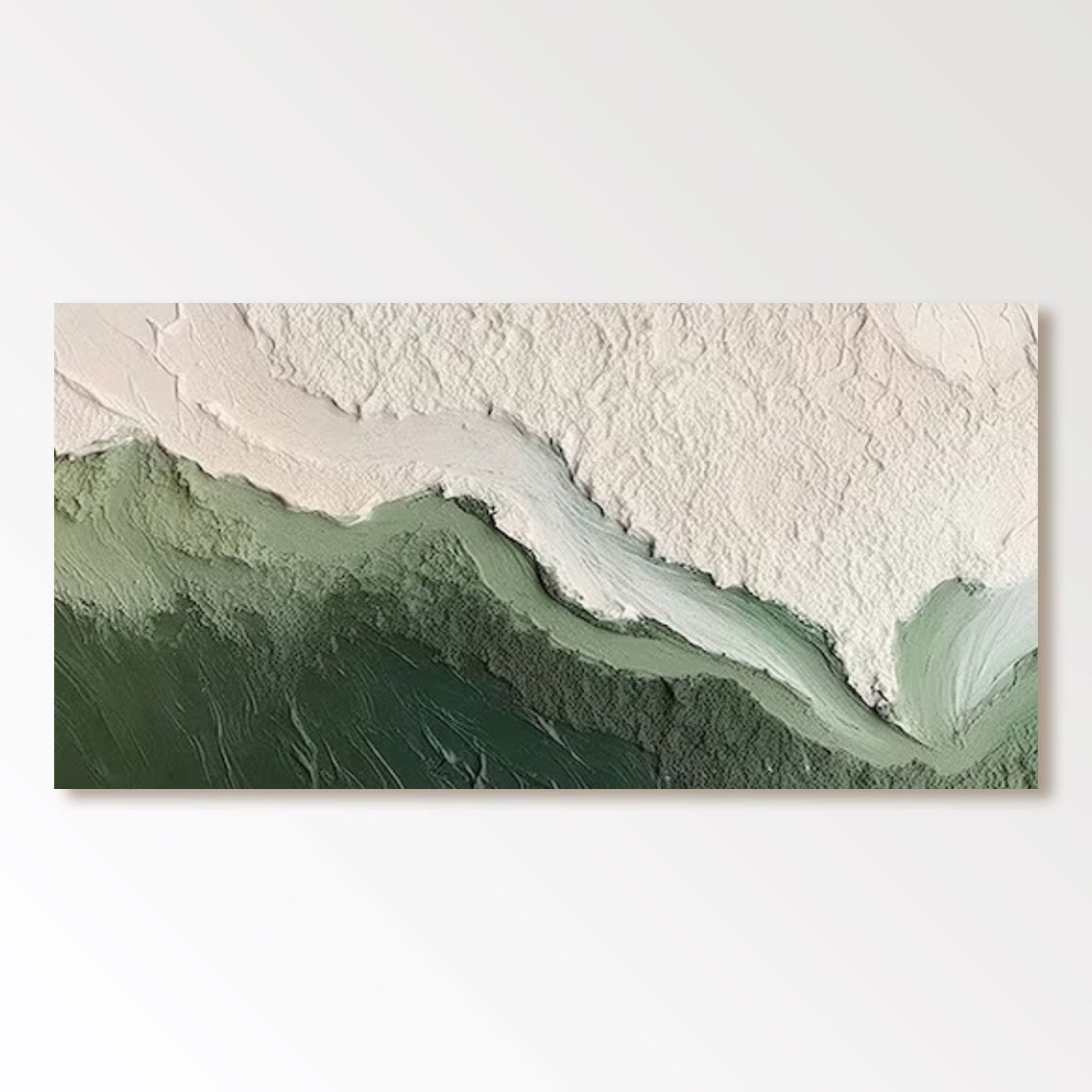 Large Green Plaster Thick Textured Framed Canvas Painting Horizontal ...