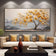 Large Textured Golden Tree Acrylic Plaster Over the Bed Wall Art on ...