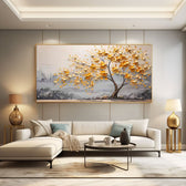 Large Textured Golden Tree Acrylic Plaster Over the Bed Wall Art on ...