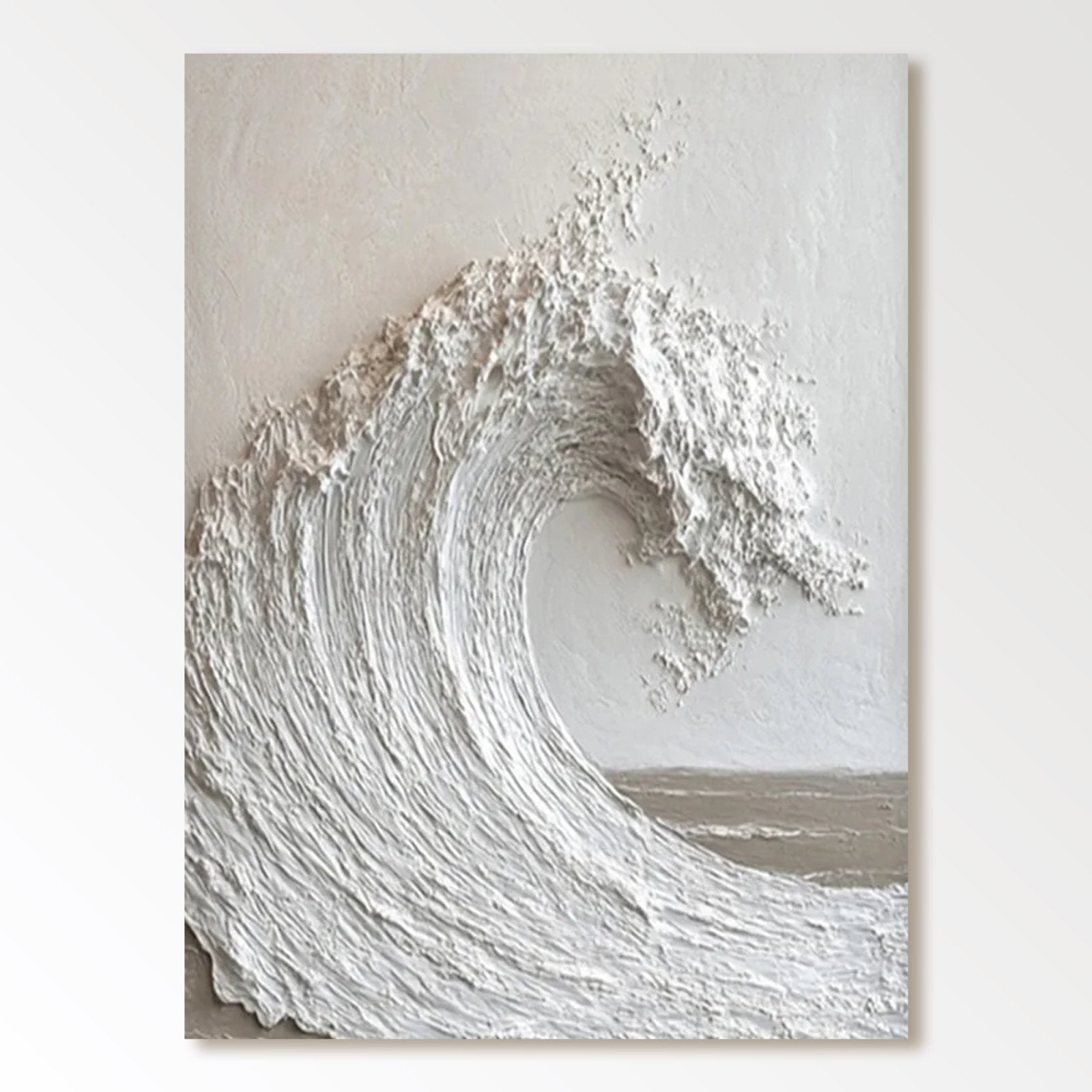 Large Minimalist White Thick Textured Abstract Painting on Canvas