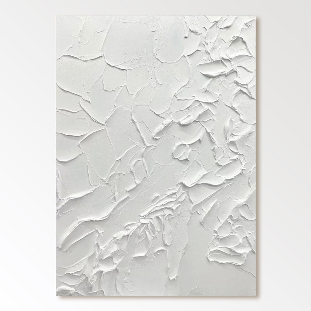 Large All White Minimalist Thick Textured Abstract Modern Art Framed ...