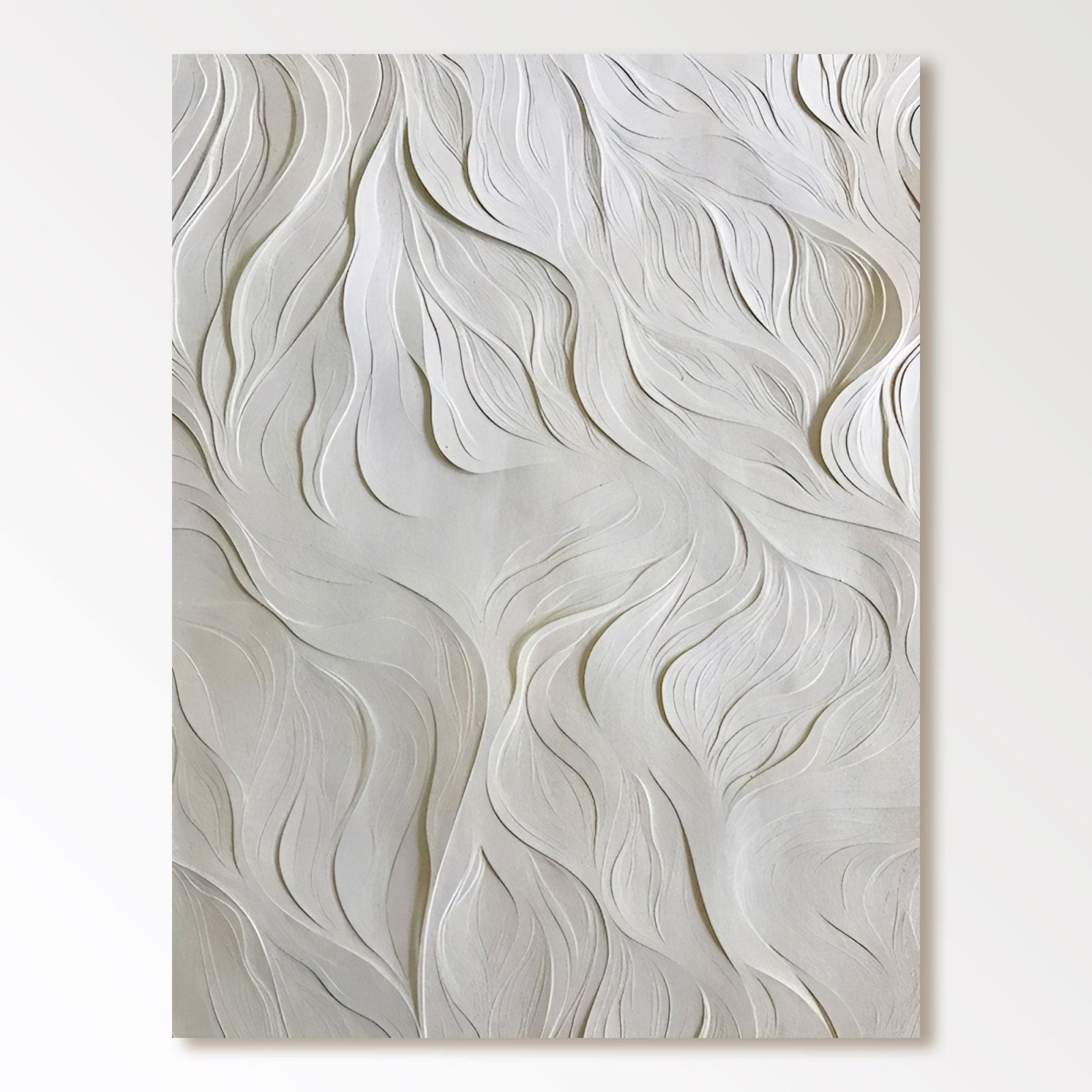 Vertical Textured White Minimalist Modern Wall Art On Canvas
